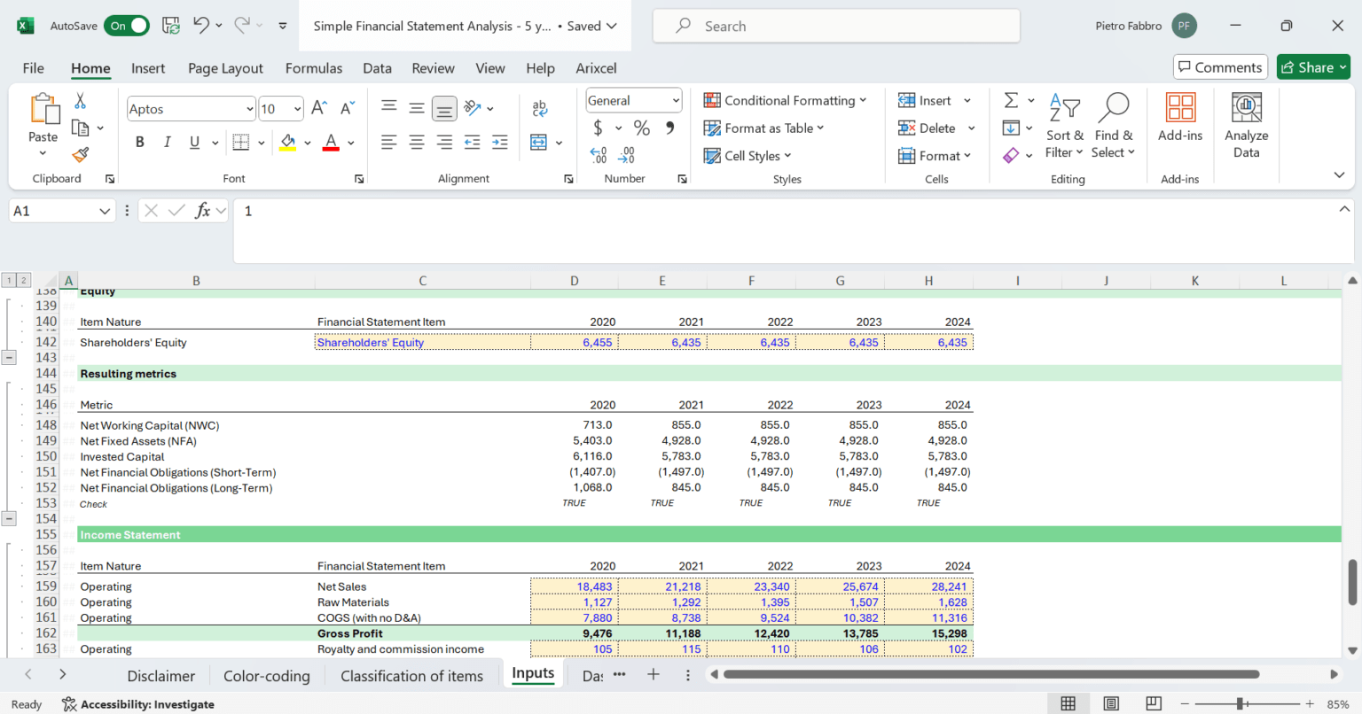 Financial Statement Analysis Financial Model - 5 Years - Sheets.Market